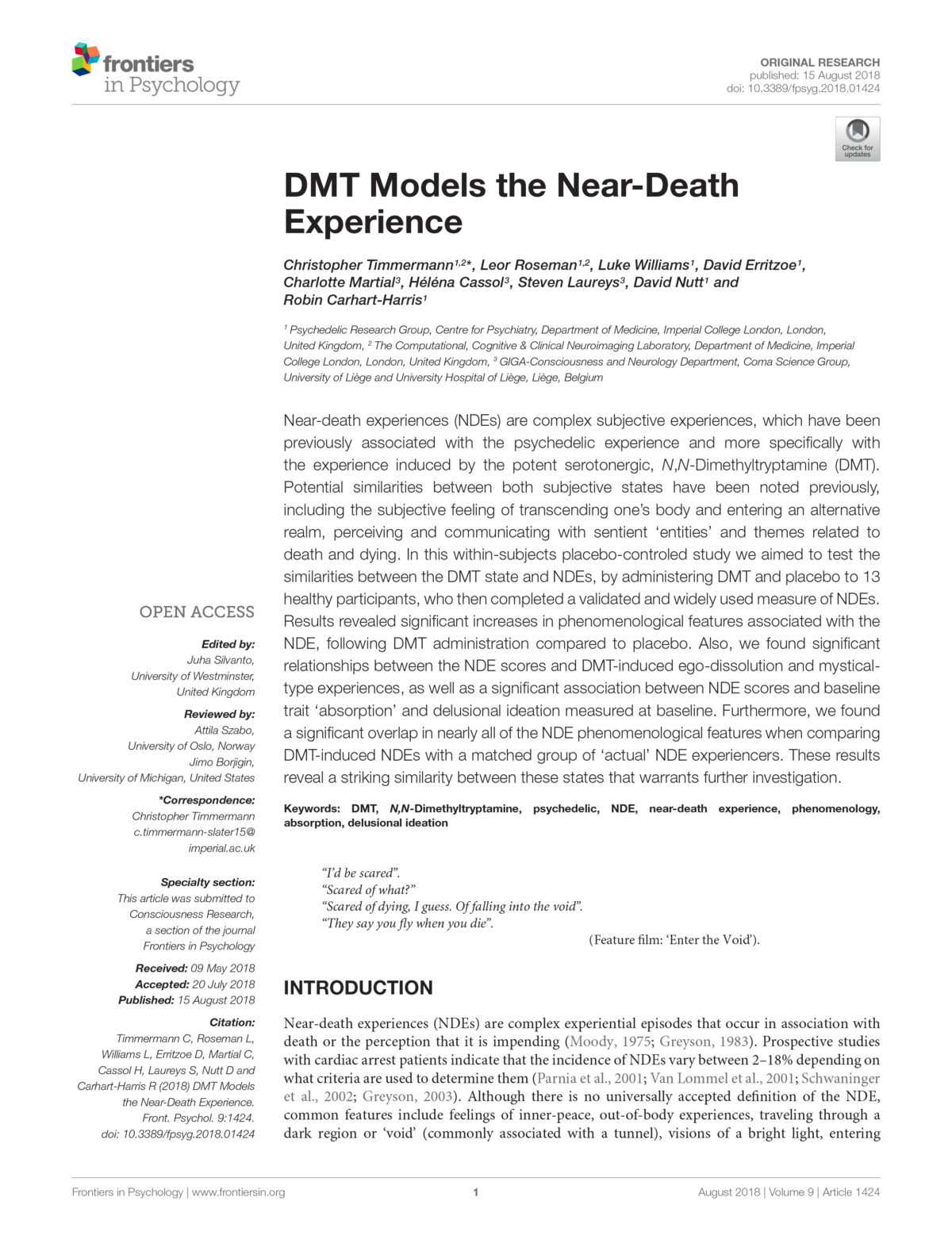 Article 8 : (Anglais) DMT Models the Near-Death Experience – Conscience ...